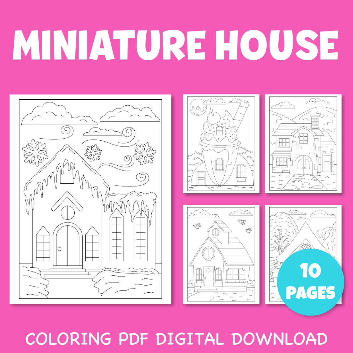 Miniature House coloring pages pack 3 | pdf sheet Printable US Letter