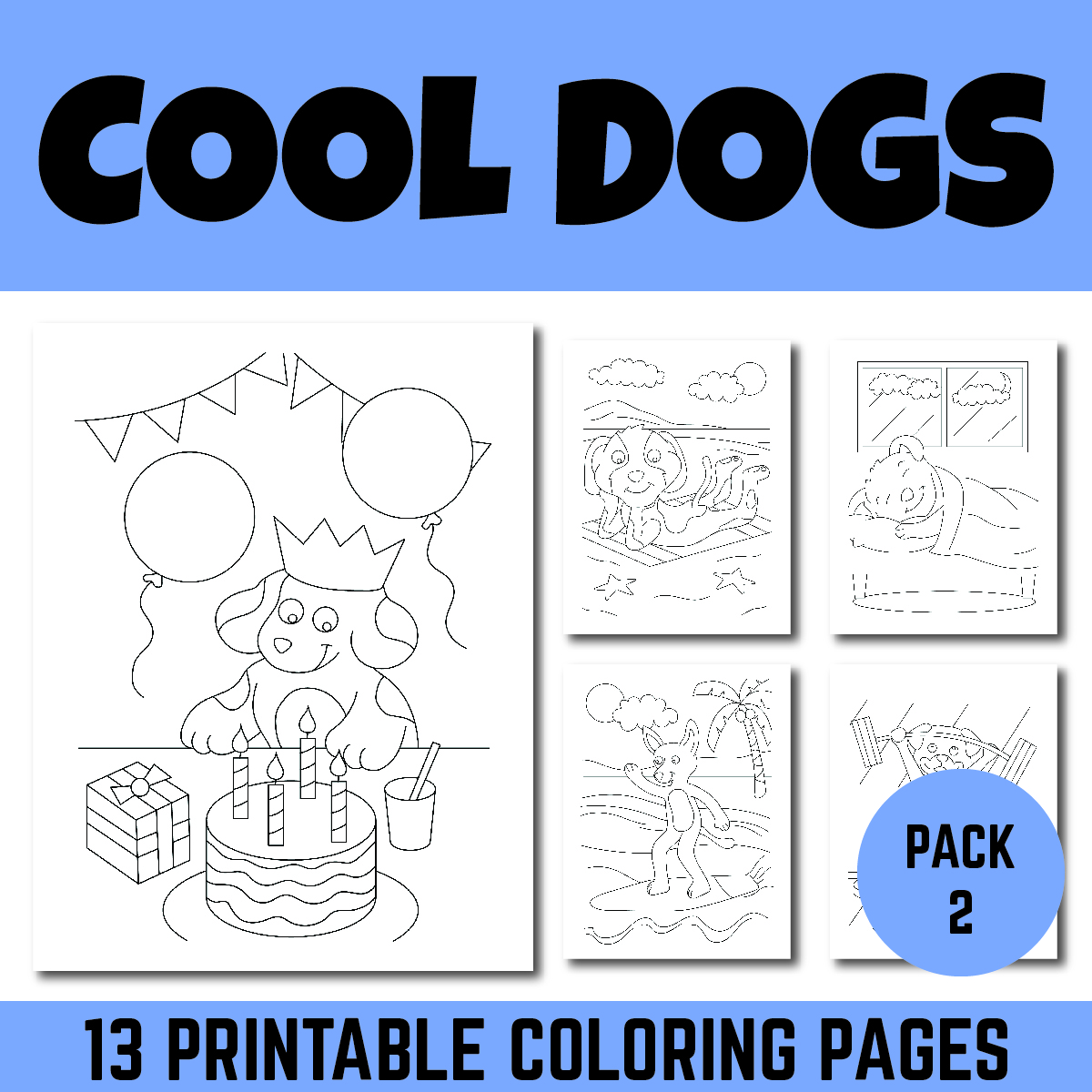 Cool Dogs Coloring Pages Pack 2