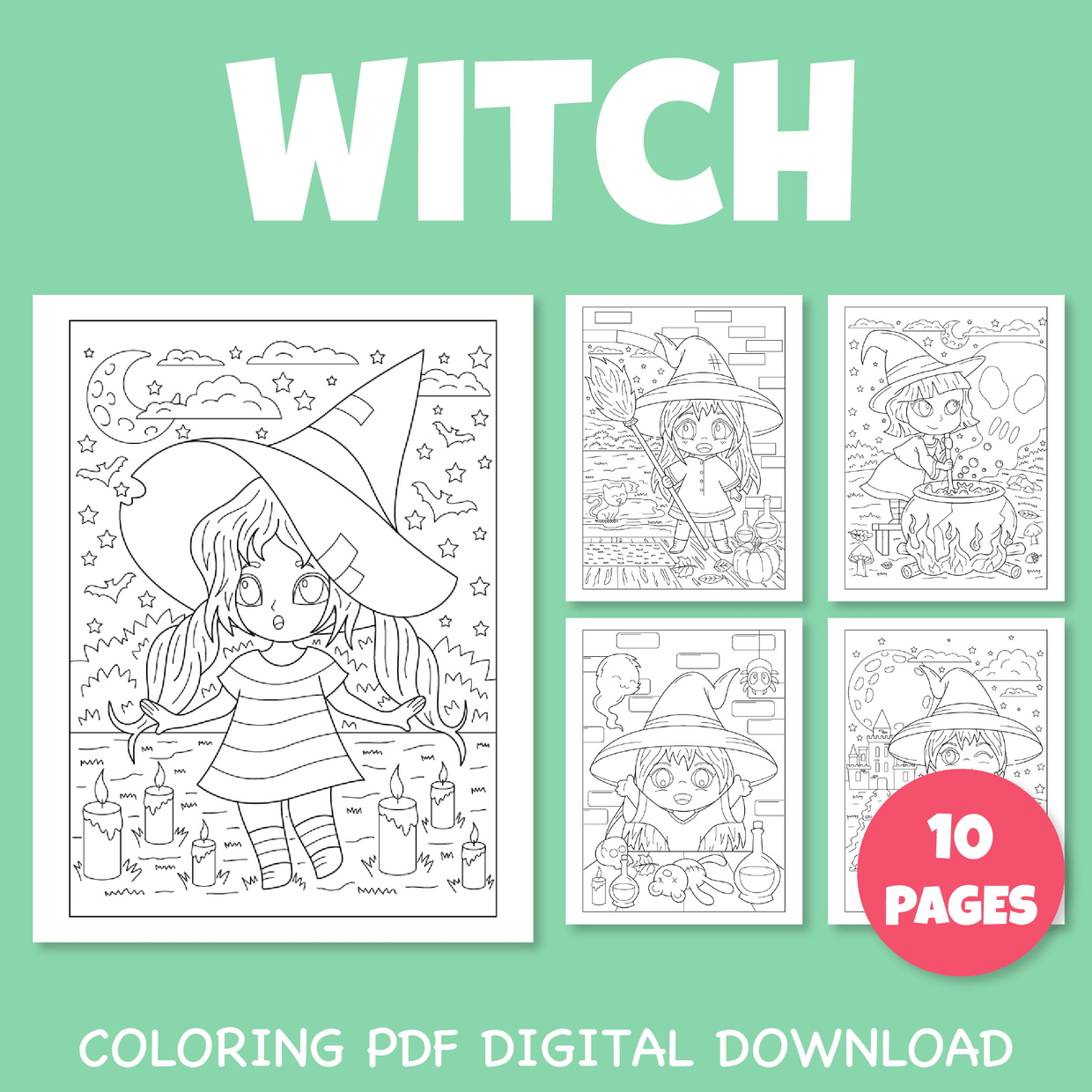 Kawaii Witch Chibi Style characters coloring pages 1 | pdf Printable US ...