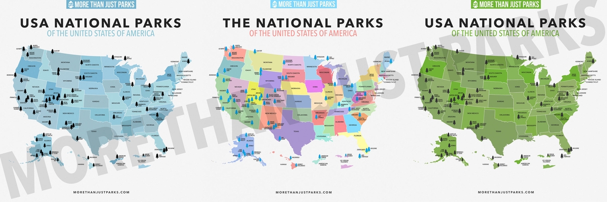 USA National Parks Map by MTJP - Color Variants (Download)