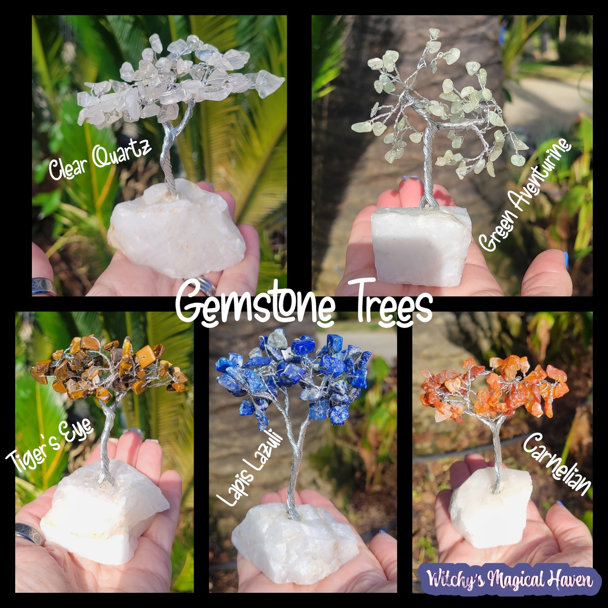 Gemstone Chip Tree with Quartz Base