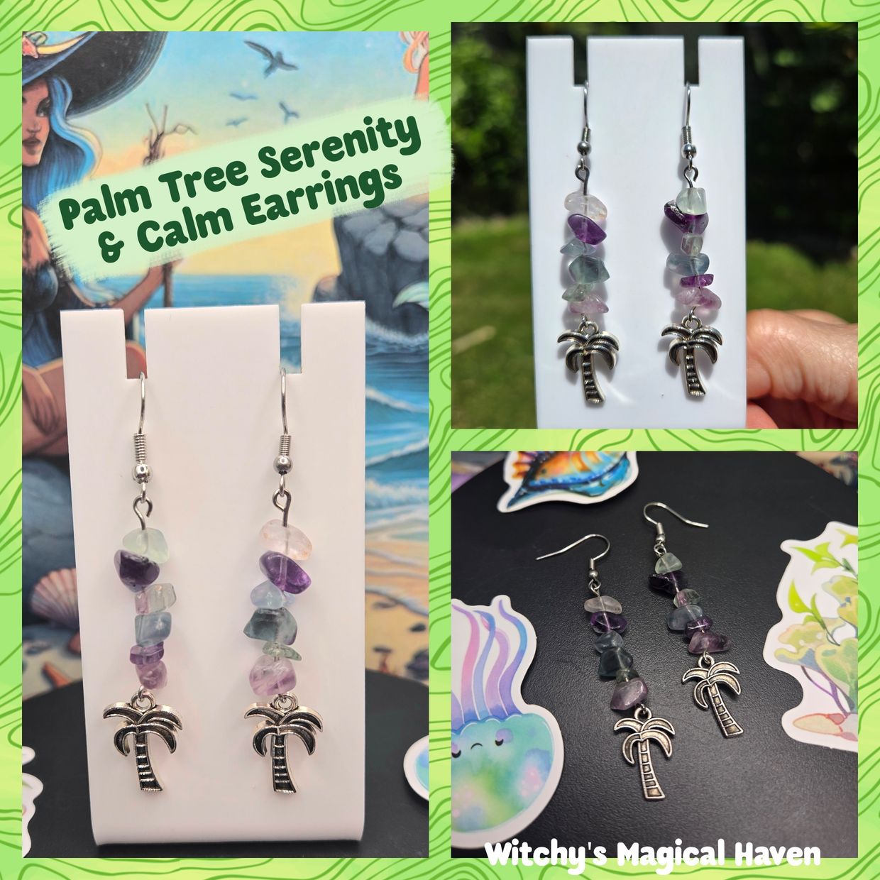 Palm Tree Serenity and Calm Rainbow Fluorite Earrings