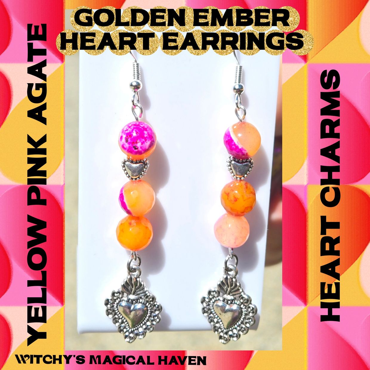 Golden Ember Heart Gemstone Earrings