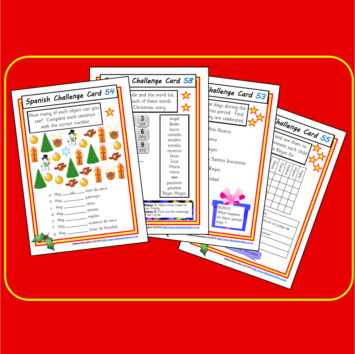 Spanish Challenge Cards - Christmas edition