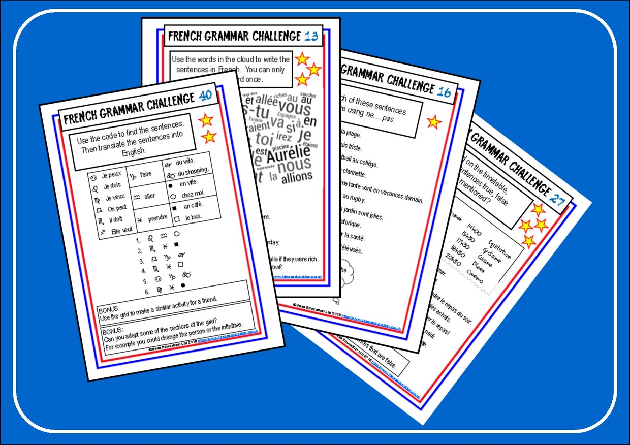 French Grammar Challenge Cards