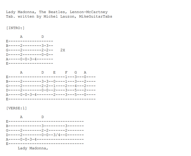 Lady Madonna, The Beatles, Tabs (PDF)