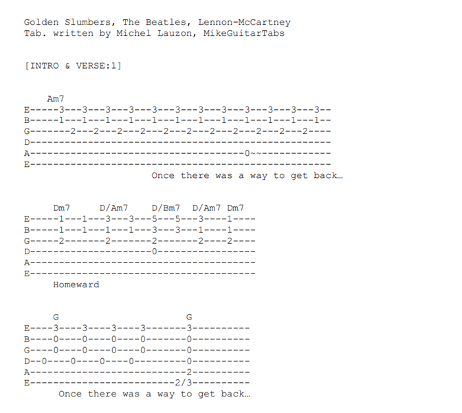 Golden Slumbers, The Beatles, Tabs (PDF)