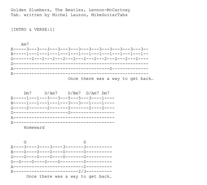 Golden Slumbers, The Beatles, Tabs (PDF)