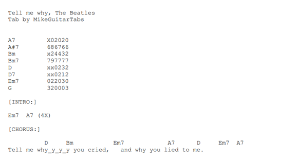 Tell me Why, The Beatles, Tabs (PDF)