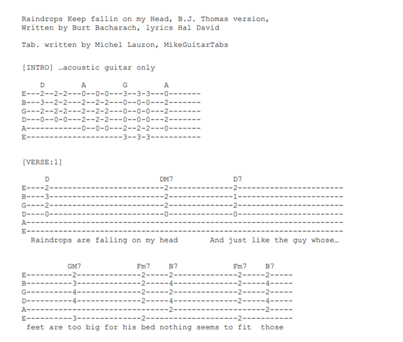 Raindrops Keep Falling on my Head, B. Bacharach, Tabs (PDF)