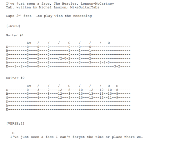 I’ve just seen a face, The Beatles, Chords & Lyrics (PDF)