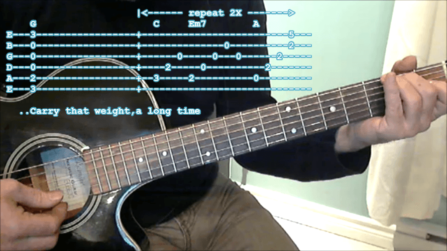Carry that Weight, The Beatles Video Guitar lesson (On-screen tabs)