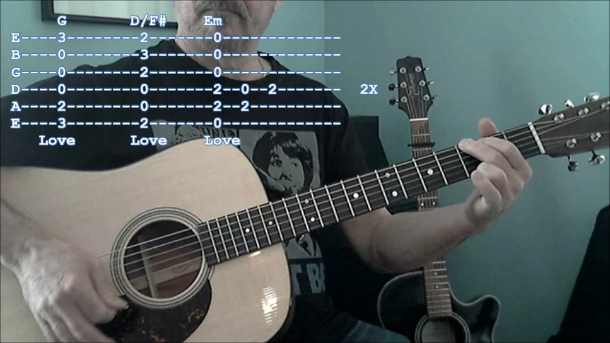All you need is love, The Beatles Video Guitar lesson (On-screen tabs)