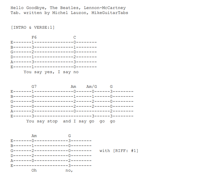 Hello Goodbye, The Beatles, Tabs (PDF)