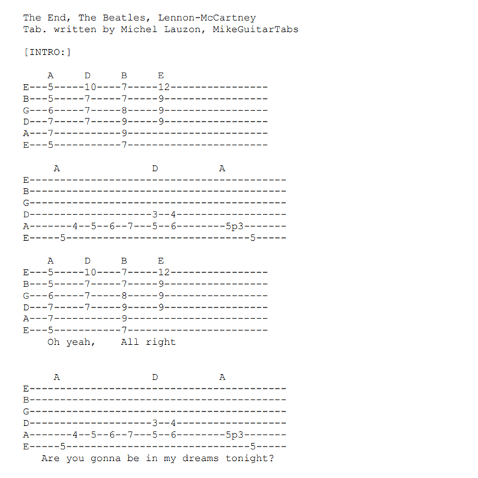 The End, The Beatles Tabs (pdf)