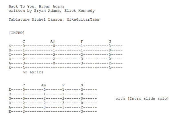 Back to You, Bryan Adams, Tabs (PDF)