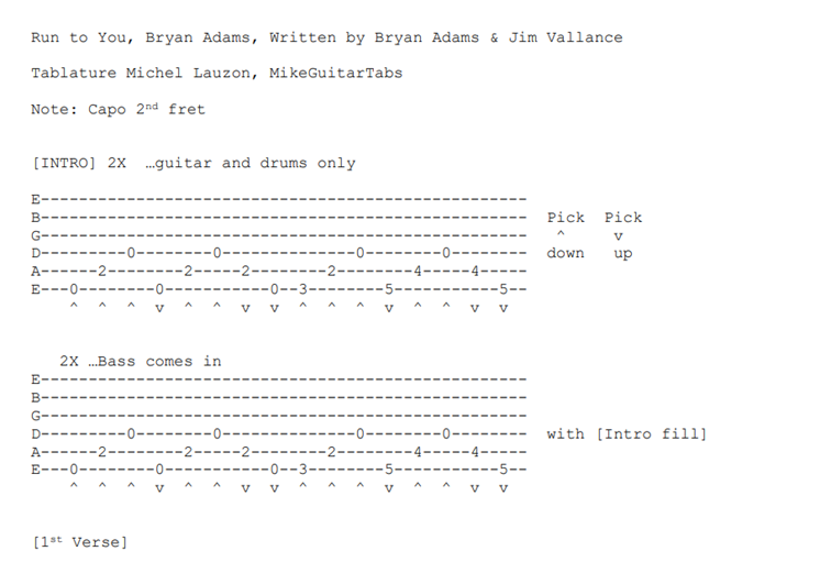 Run to You, Bryan Adams, Tabs (PDF)
