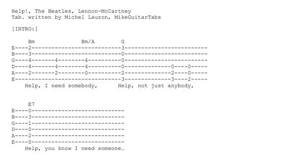 Help!, The Beatles, Chords & Lyrics