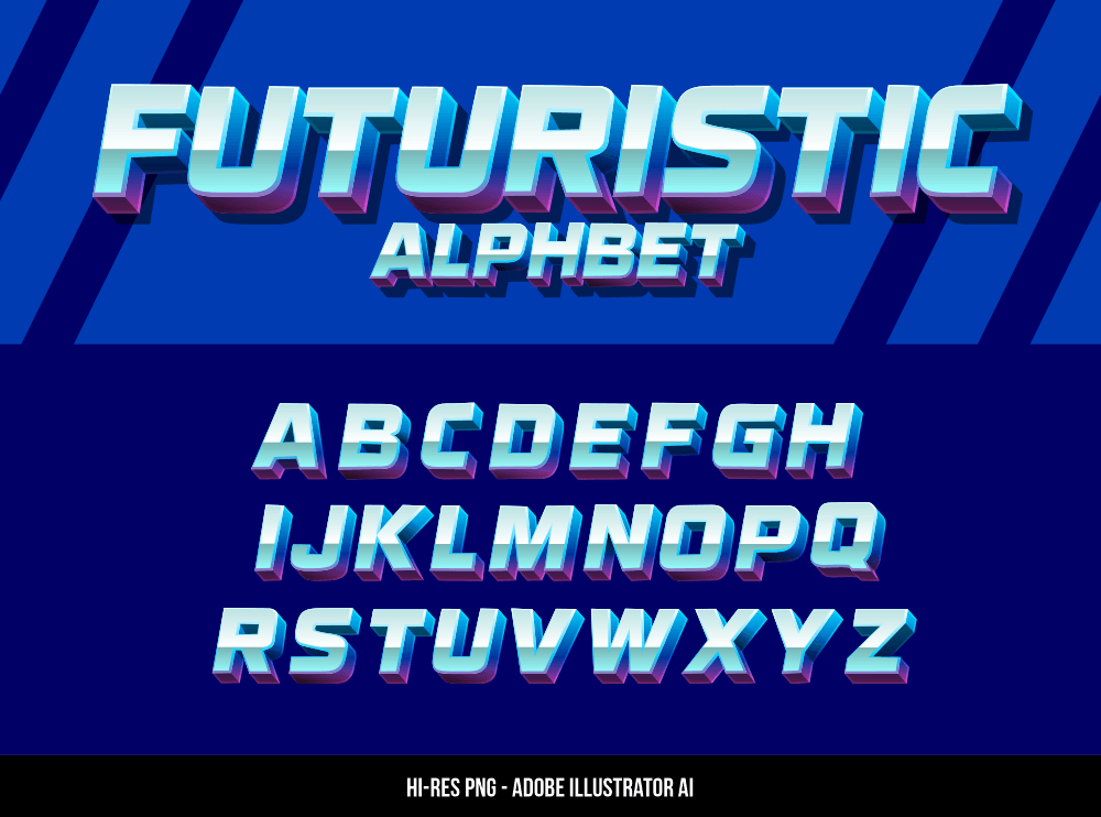 3D Vector Game Text Alphabet Sci-Fi Futuristic Style