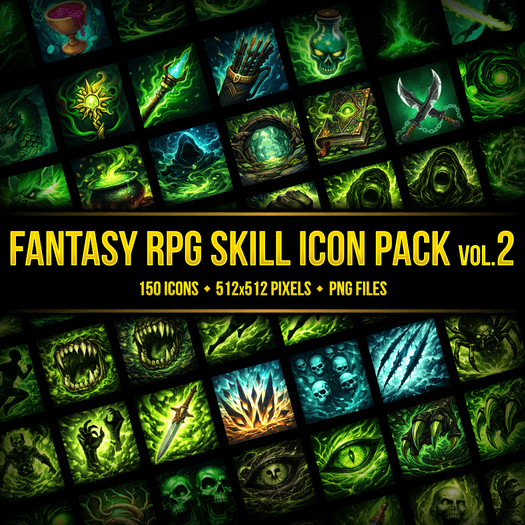 150 Fantasy RPG Skill, Enhancement, Buff and Ability Icon Pack Set