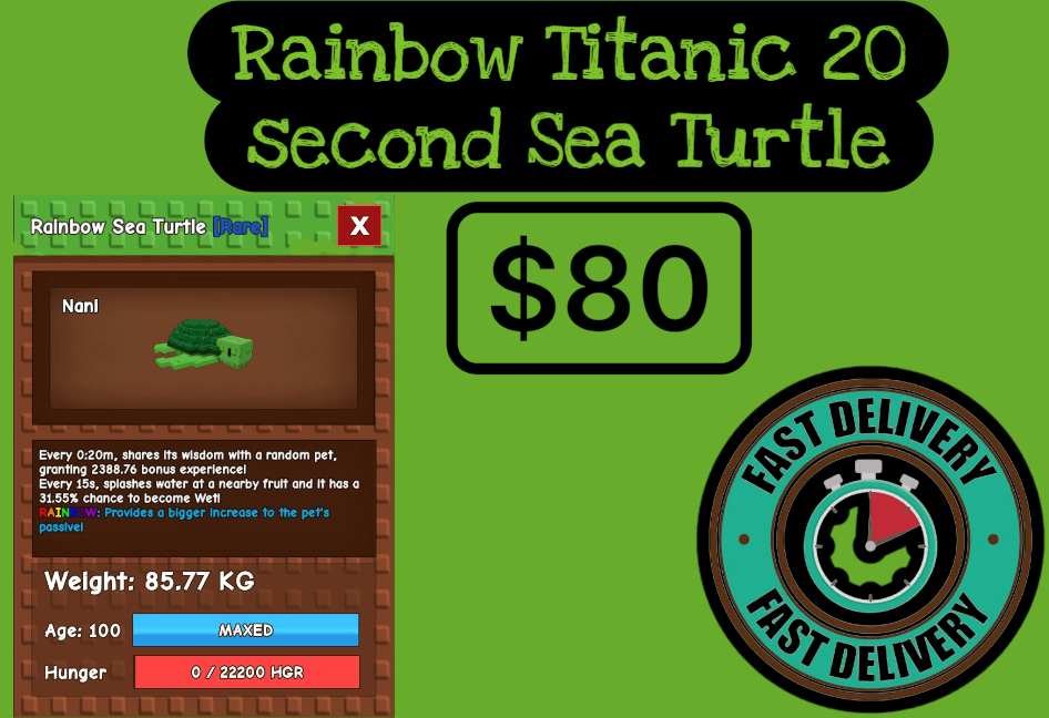 Rainbow Titanic Sea Turtle 20 Second cool down no toy