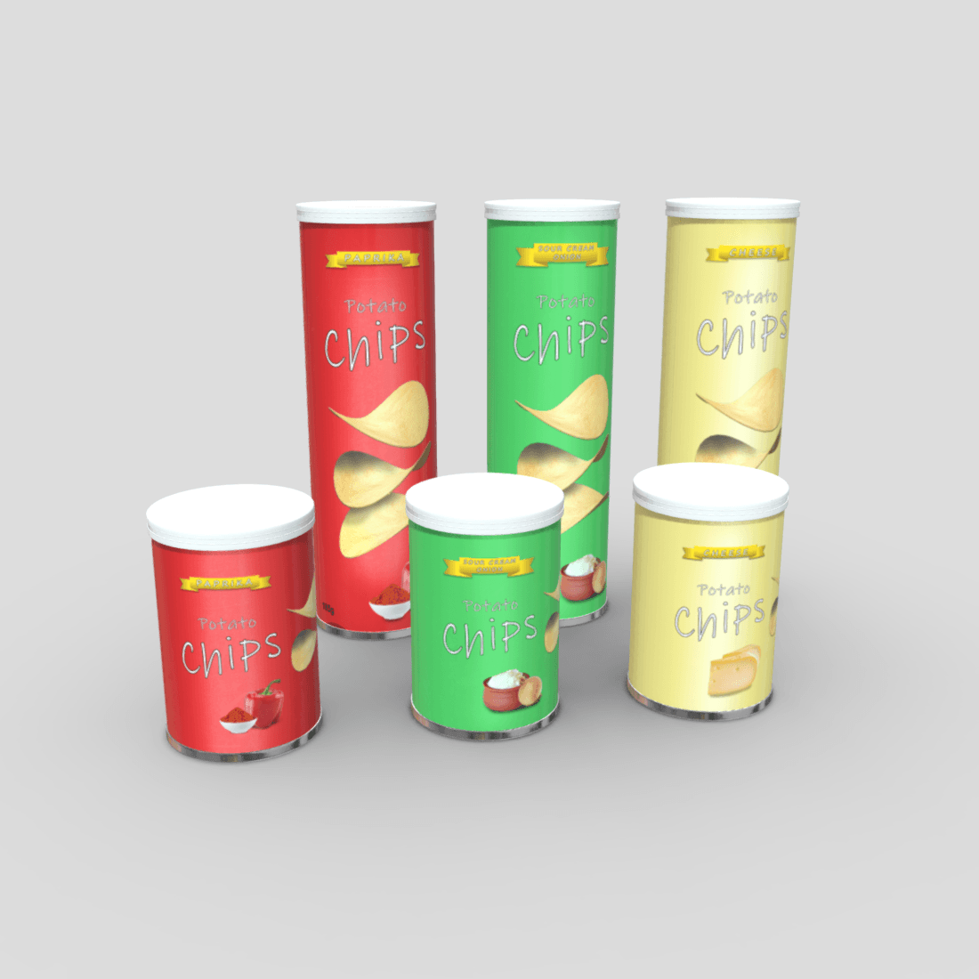 Potato Chips Tube Pack - low poly PBR 3d model