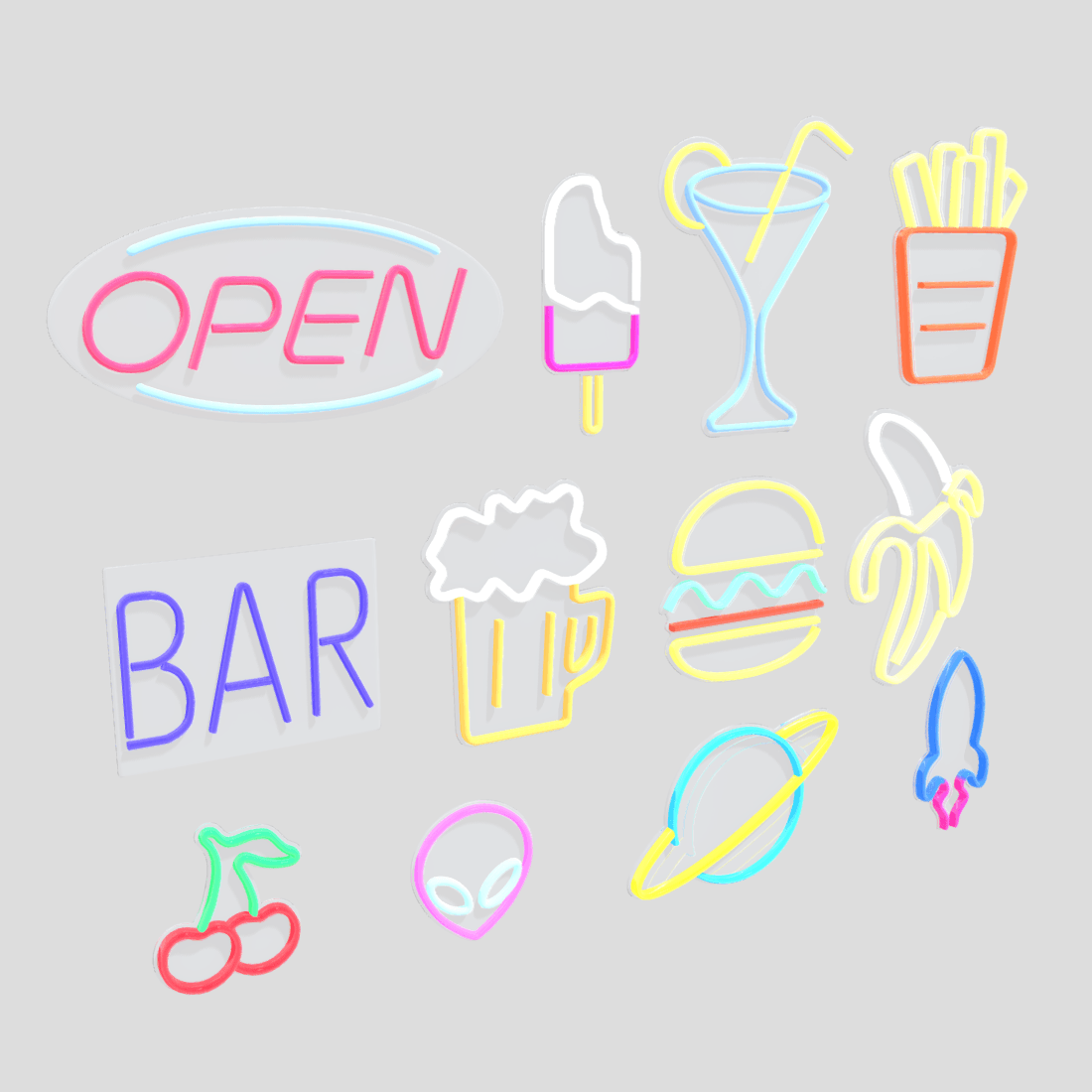 Neon Sign Pack 3 - low poly PBR 3d model