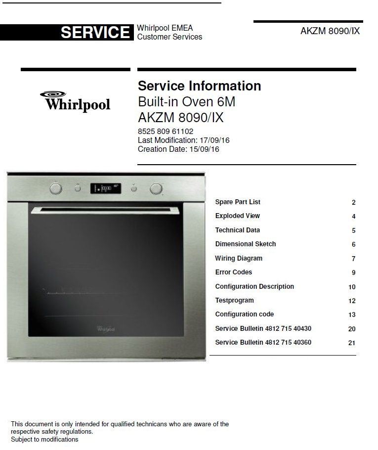 Whirlpool ADPL 7470 IX Dishwasher Service Information