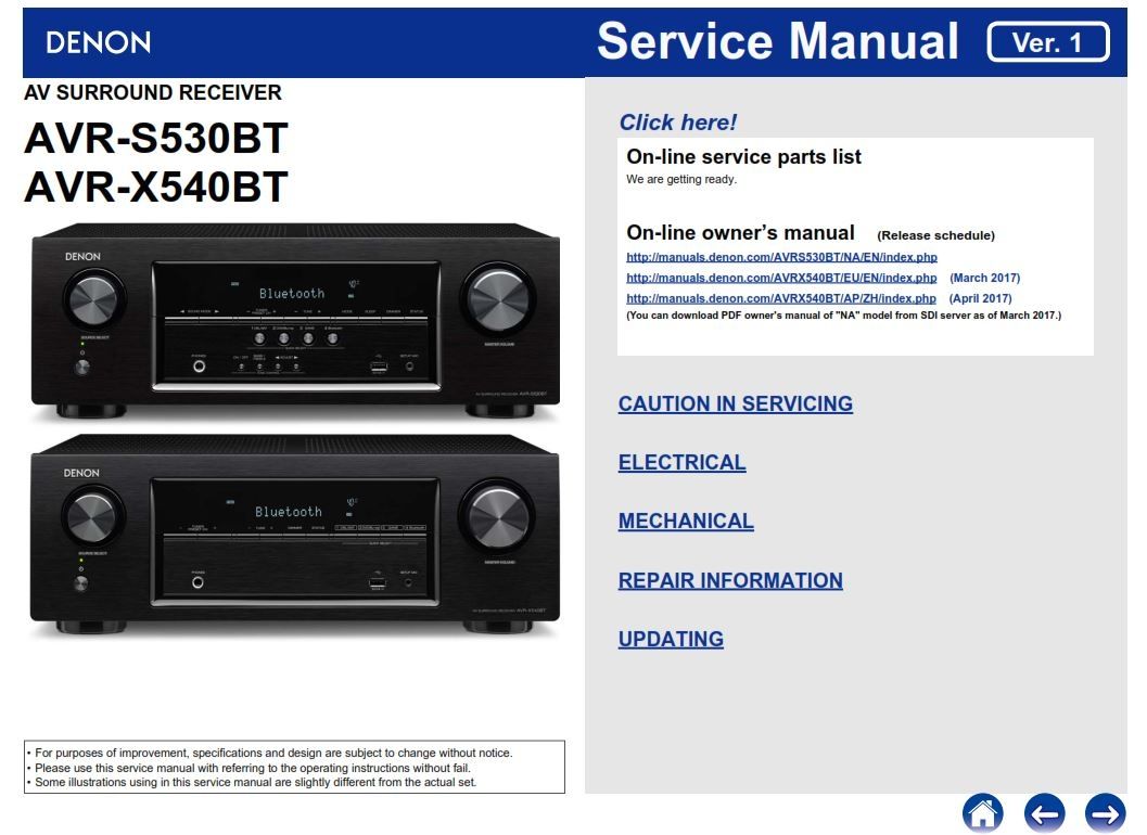 Denon AVR S530BT X540BT AV Receiver Service Manual and Repair Instructions