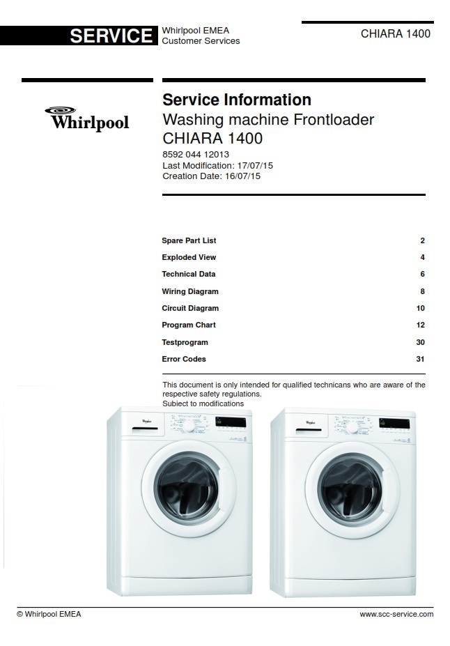 Whirlpool CHIARA 1400 Washing Machine Service Manual a