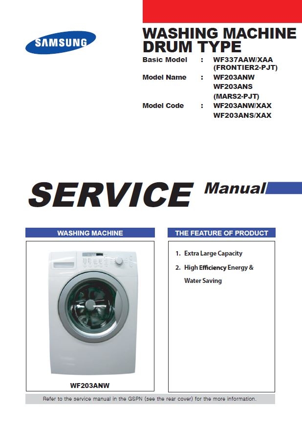 Samsung WF203ANW WF203ANS Washer Service Manual and Repair Guide