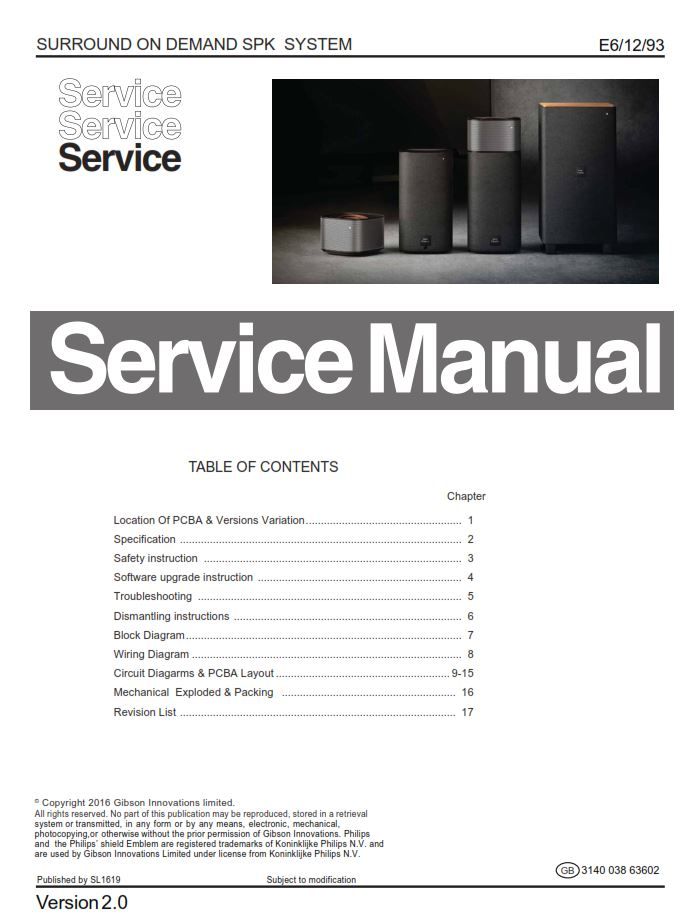 Philips Fidelio E6 Service Manual PDF – Wireless Speaker Repair Guide