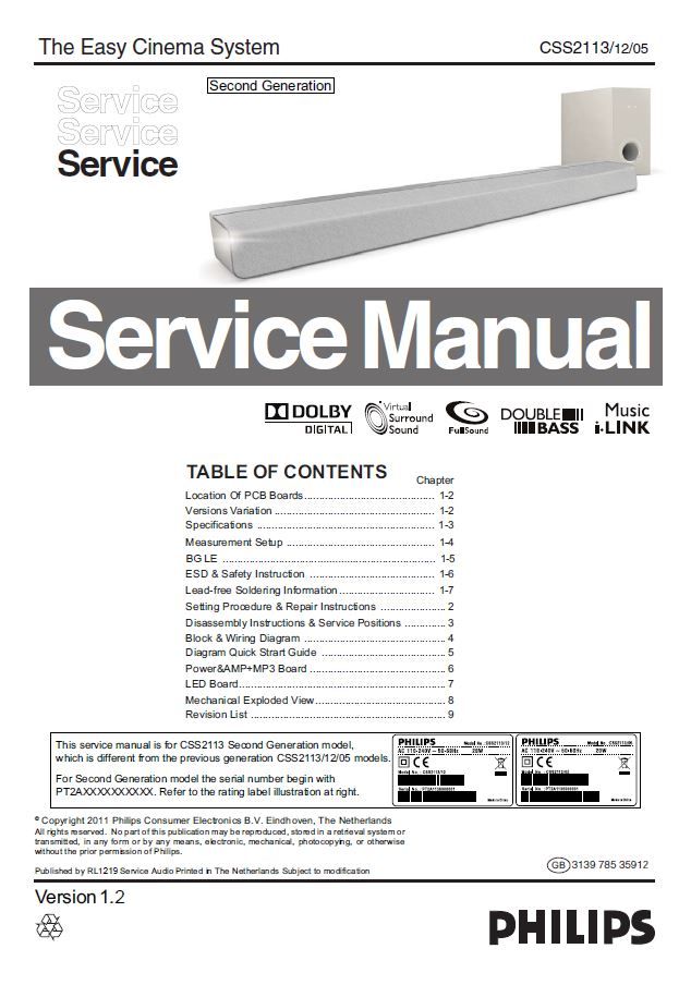Philips CSS2113 Soundbar Service Manual