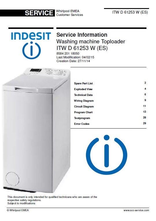 Indesit ITW D 61253 W (ES) Washing Machine Service Manual
