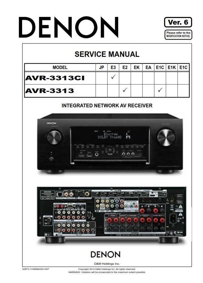Denon AVR S530BT X540BT AV Receiver Service Manual and