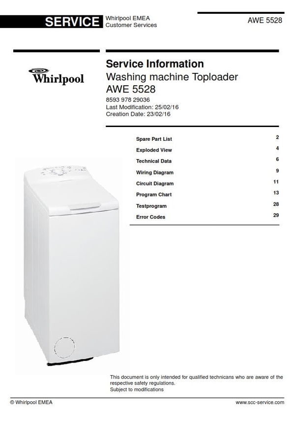 Whirlpool AWE 5528 Washing Machine Service Manual and