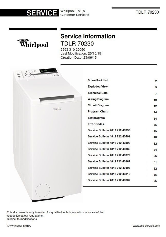 Whirlpool WFW5620HW Front Load Washer Service Manual