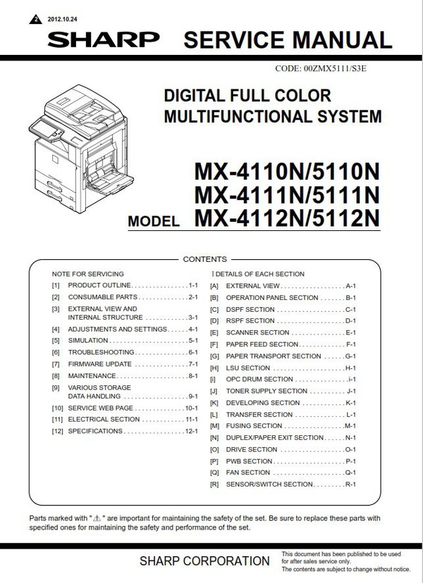 Sharp MX-4111N 5111N Printer Copier Service Manual & R