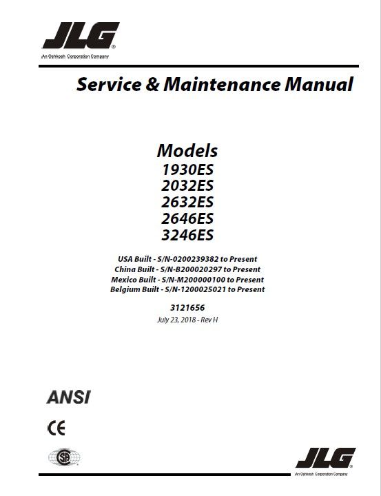 JLG 1930ES 2032ES 2632ES 2646ES 3246ES Service Manual