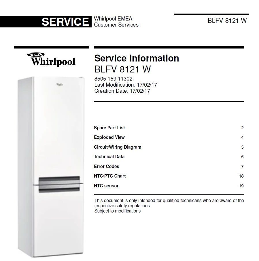 Whirlpool BLFV 8121 W refrigerator Service Manual