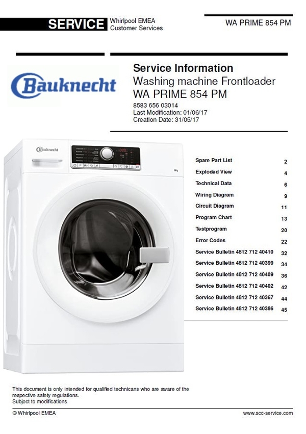 Bauknecht WA PRIME 854 PM Washing Machine Service Manu