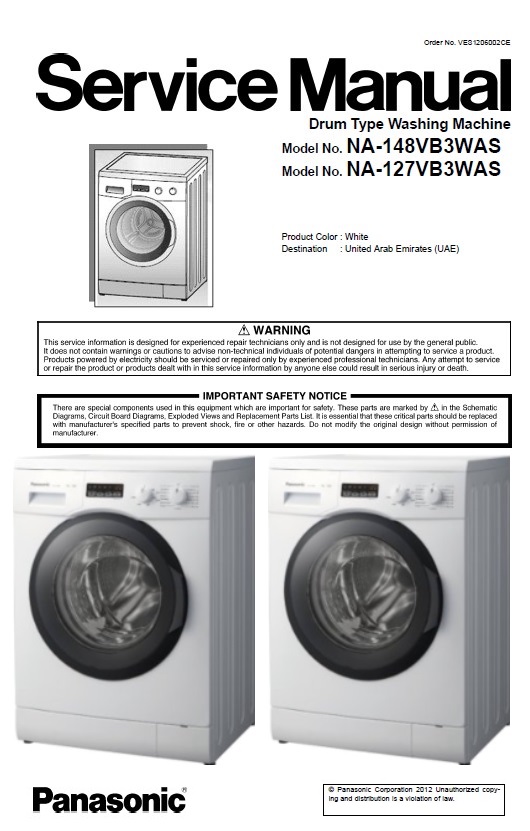 Panasonic NA 147VB6 147VB6WDE 147VB6WGB Washing Machine Service Manual