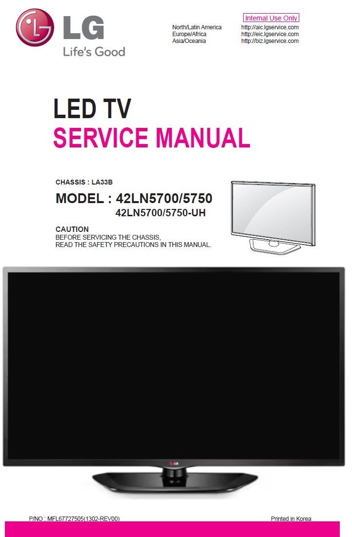 LG 42LN5700 42LN5750 Smart LED TV Service Manual + Schematics