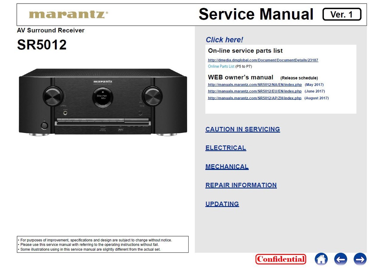 Marantz SR5012 AV Receiver Service Manual and Repair Instructions