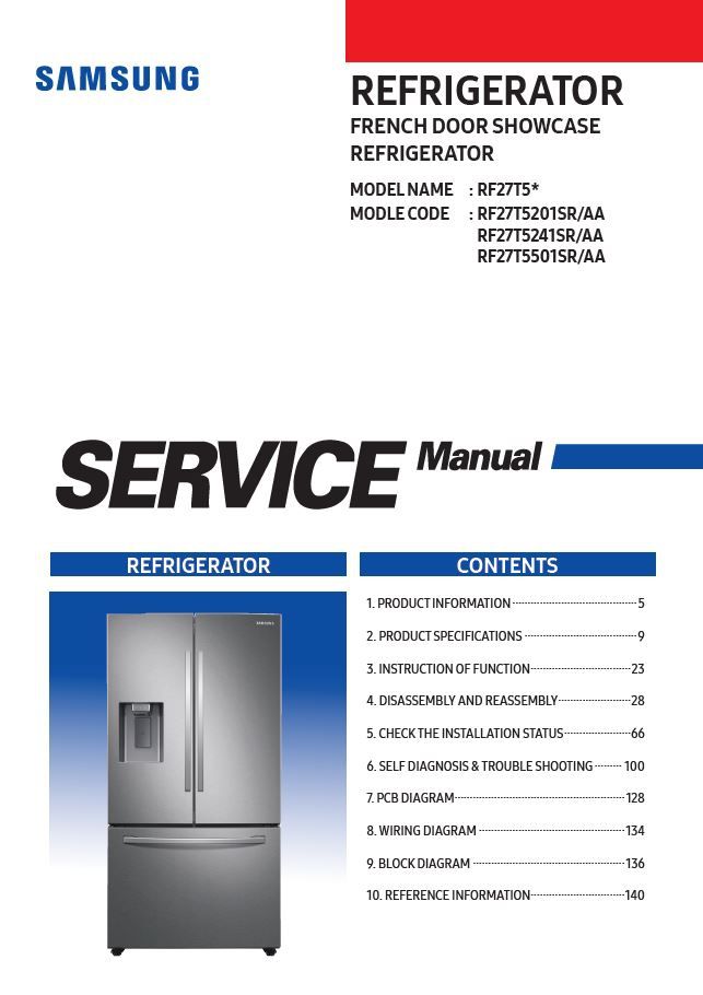 Samsung RF27T5201SR RF27T5241SR RF27T5501SR Refrigerator Service Manual