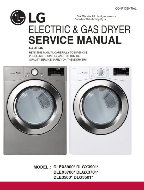 LG DLEX3700V DLEX3700W DLGX3701V DLGX3701W Dryer Servi