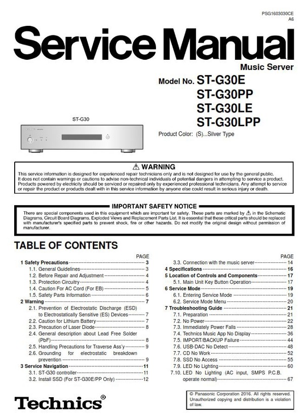 Technics ST-G30 Music Server Service Manual and Repair