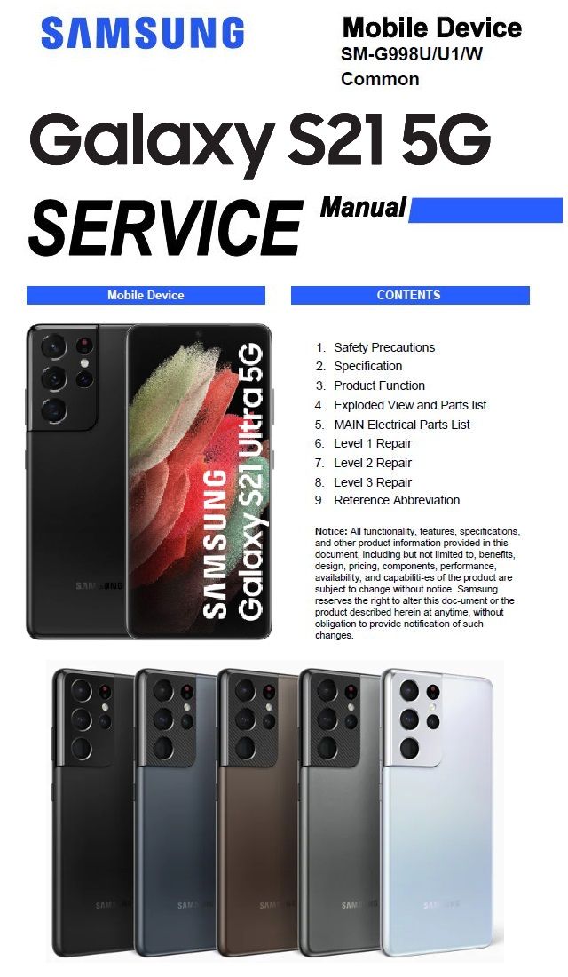 Samsung Galaxy S21 Ultra SM SM G998U G998U1 G998W Service Manual