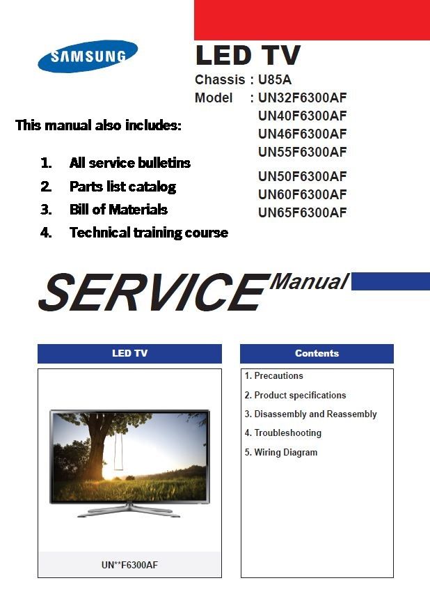 Samsung UN46F6300 UN46F6300AFXZA Service Manual PDF – TV Repair Guide U85A