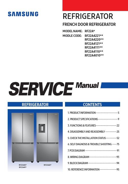 Samsung RF22A4121SR RF22A4121SG RF22A4121WW Refrigerator Service Manual